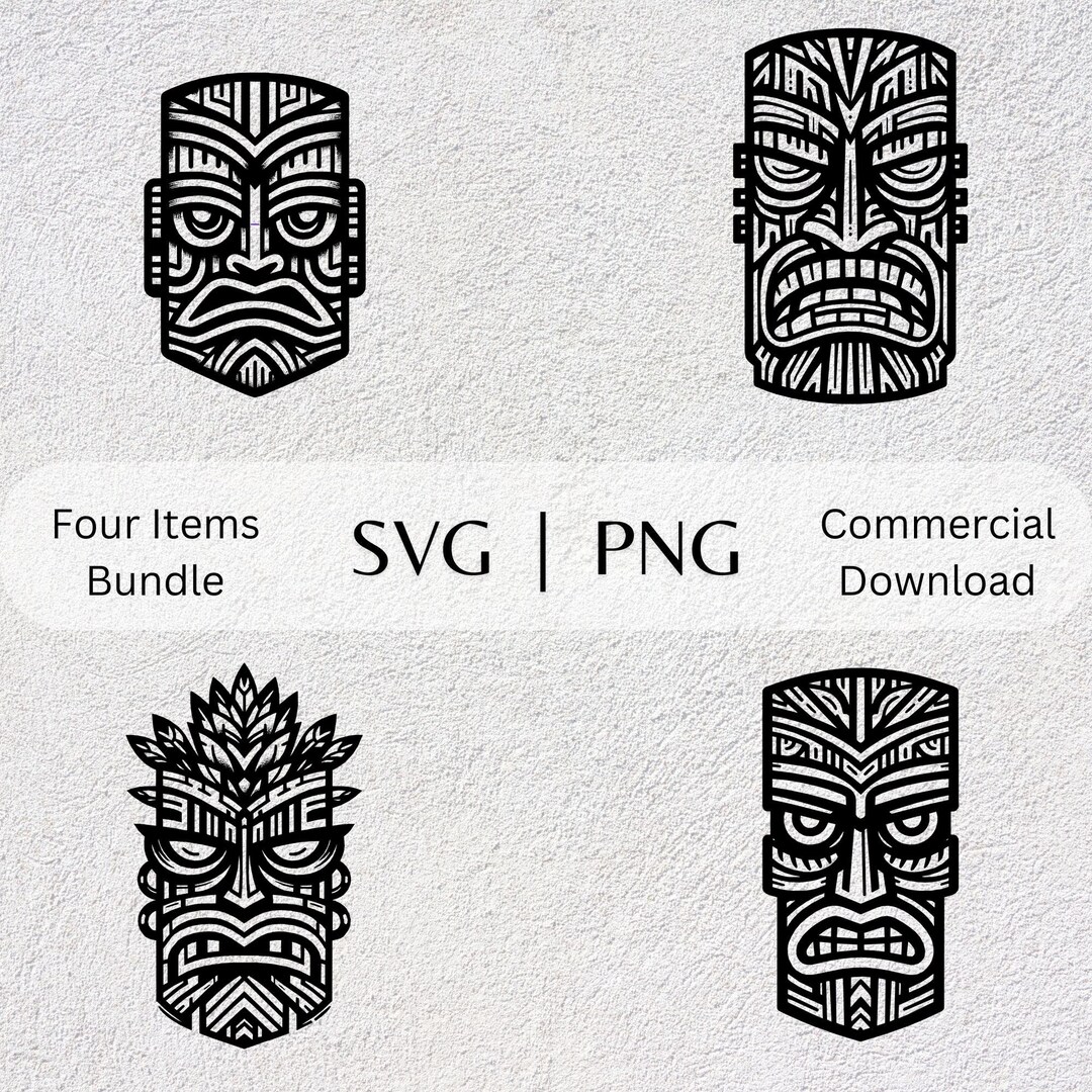 Tiki Mask SVG PNG Collection Ceremony Hand Drawn Clipart Cultural ...