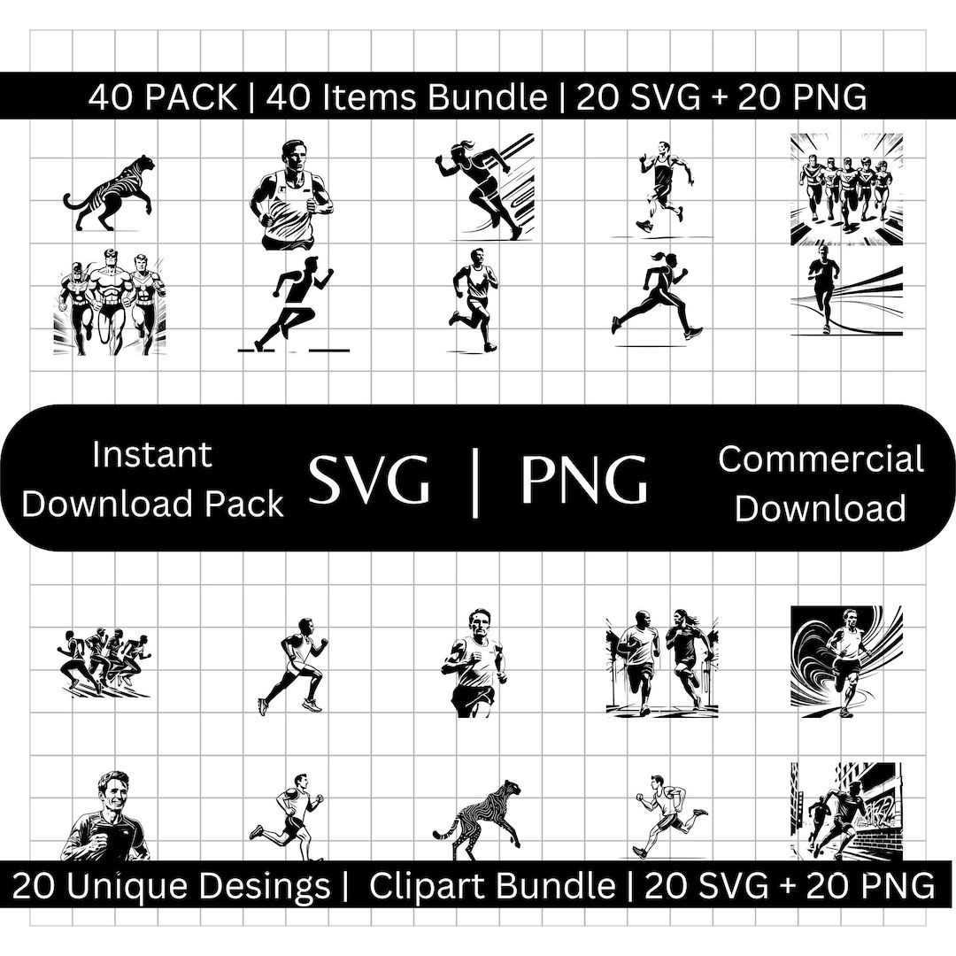 Race Marathon Pack SVG PNG Collection Mega Bundle Hand Drawn Clipart ...