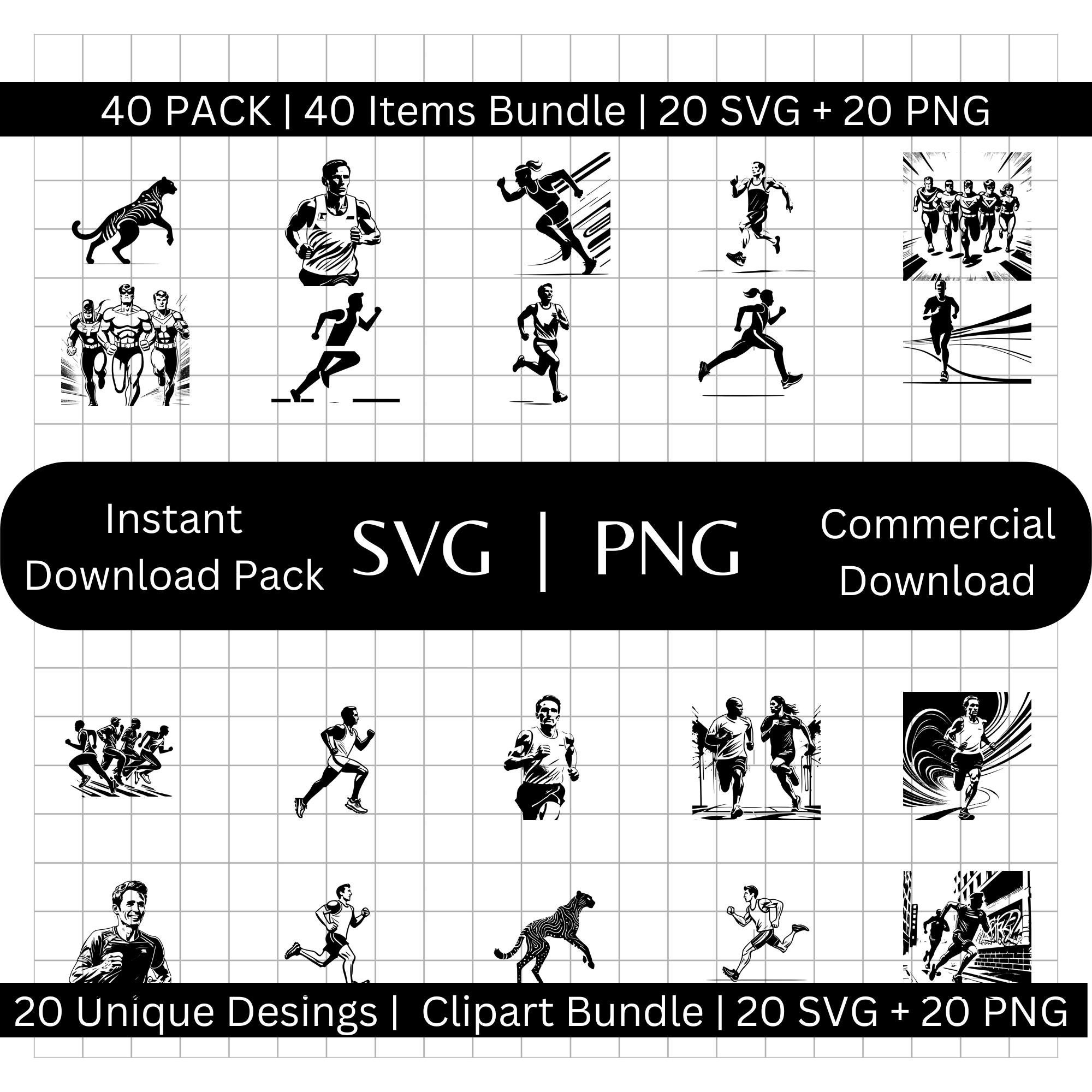 Race Marathon Pack SVG PNG Collection Mega Bundle Hand Drawn Clipart ...