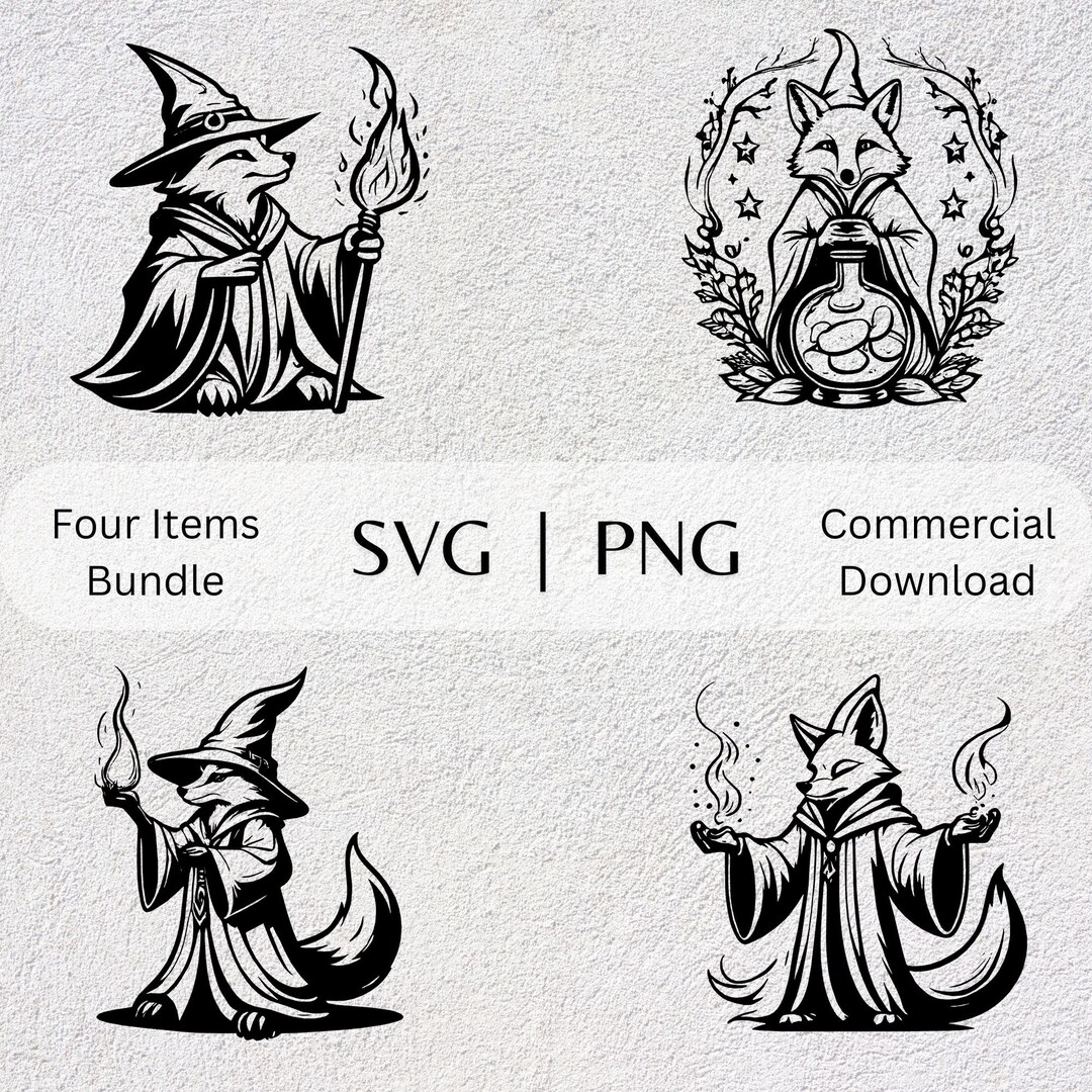 Fox Wizard SVG PNG Collection Magical Hand Drawn Clipart Forest Themed ...