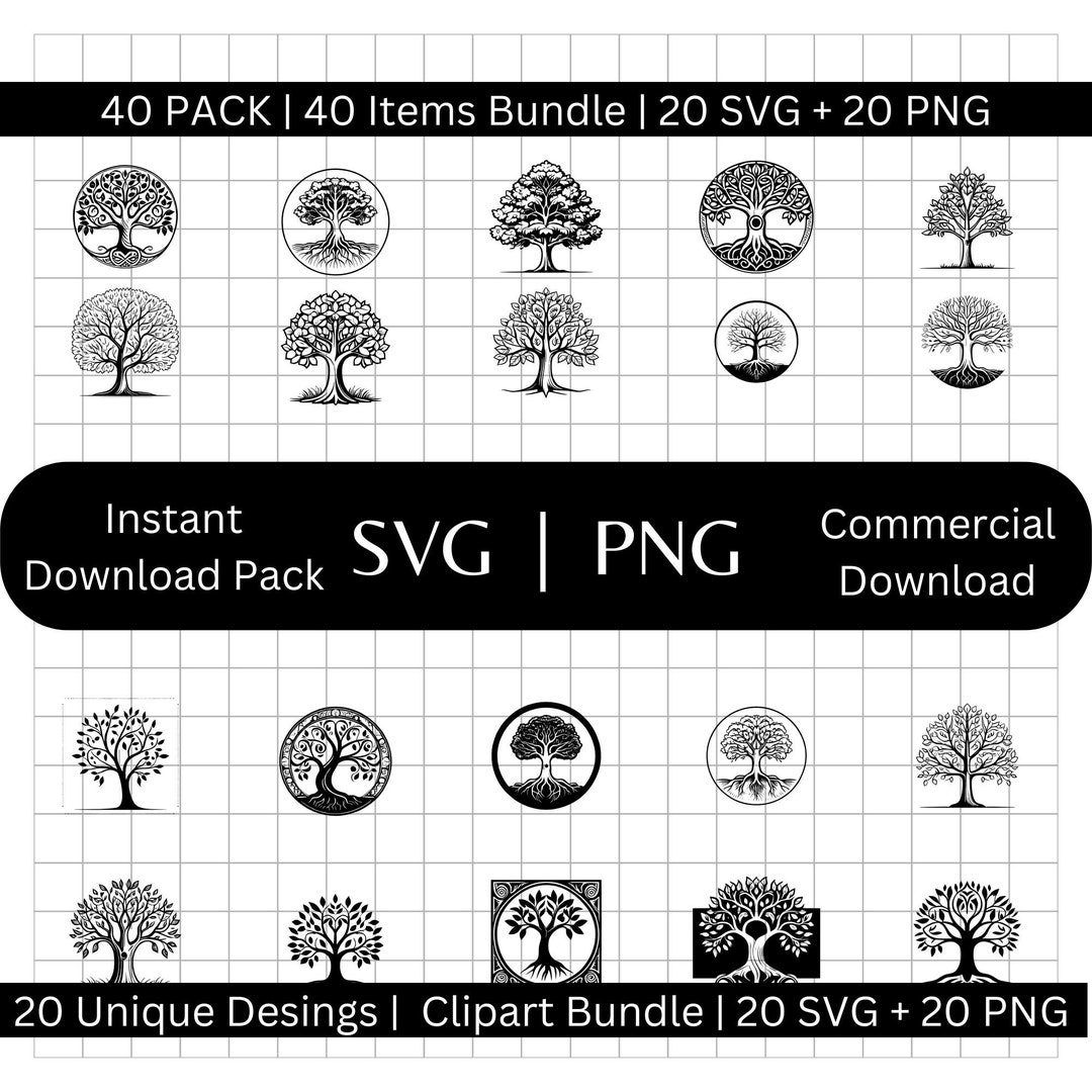 Tree of Life SVG PNG Bundle Collection Cycle Hand Drawn Clipart Vector ...