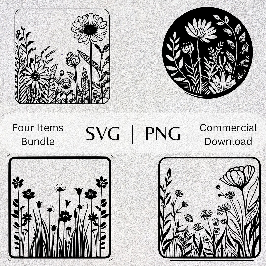 Flower Frame SVG PNG Collection Bloom Hand Drawn Clipart Spring Themed ...