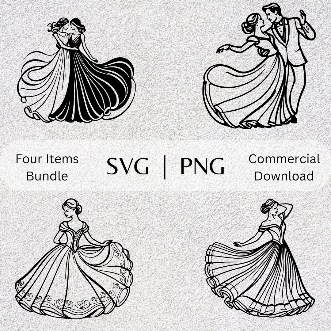 Prom Dress SVG PNG Collection Party Hand Drawn Clipart Celebration ...