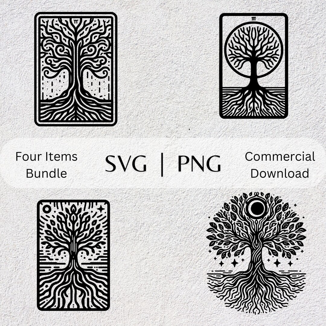 Tree Card SVG Collection, PNG, Tarot Clipart, Hand Drawn Roots Themed ...