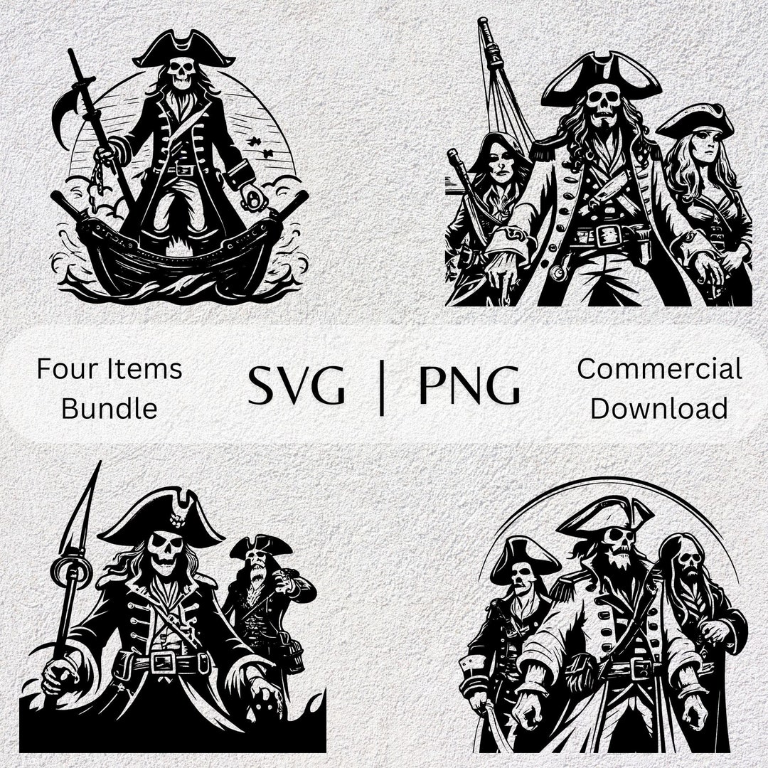 Skeleton Pirate Crew SVG PNG Collection Sea Life Hand Drawn Clipart ...