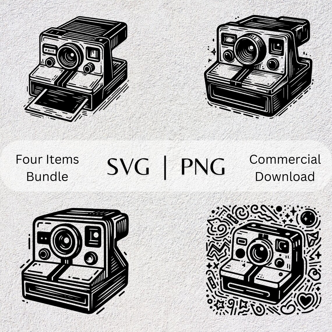 Polaroid Camera SVG PNG Collection Vintage Hand Drawn Clipart Photogry ...