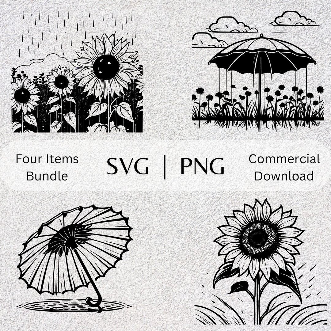 Winter Rain SVG PNG Collection Garden Hand Drawn Clipart Umbrella ...