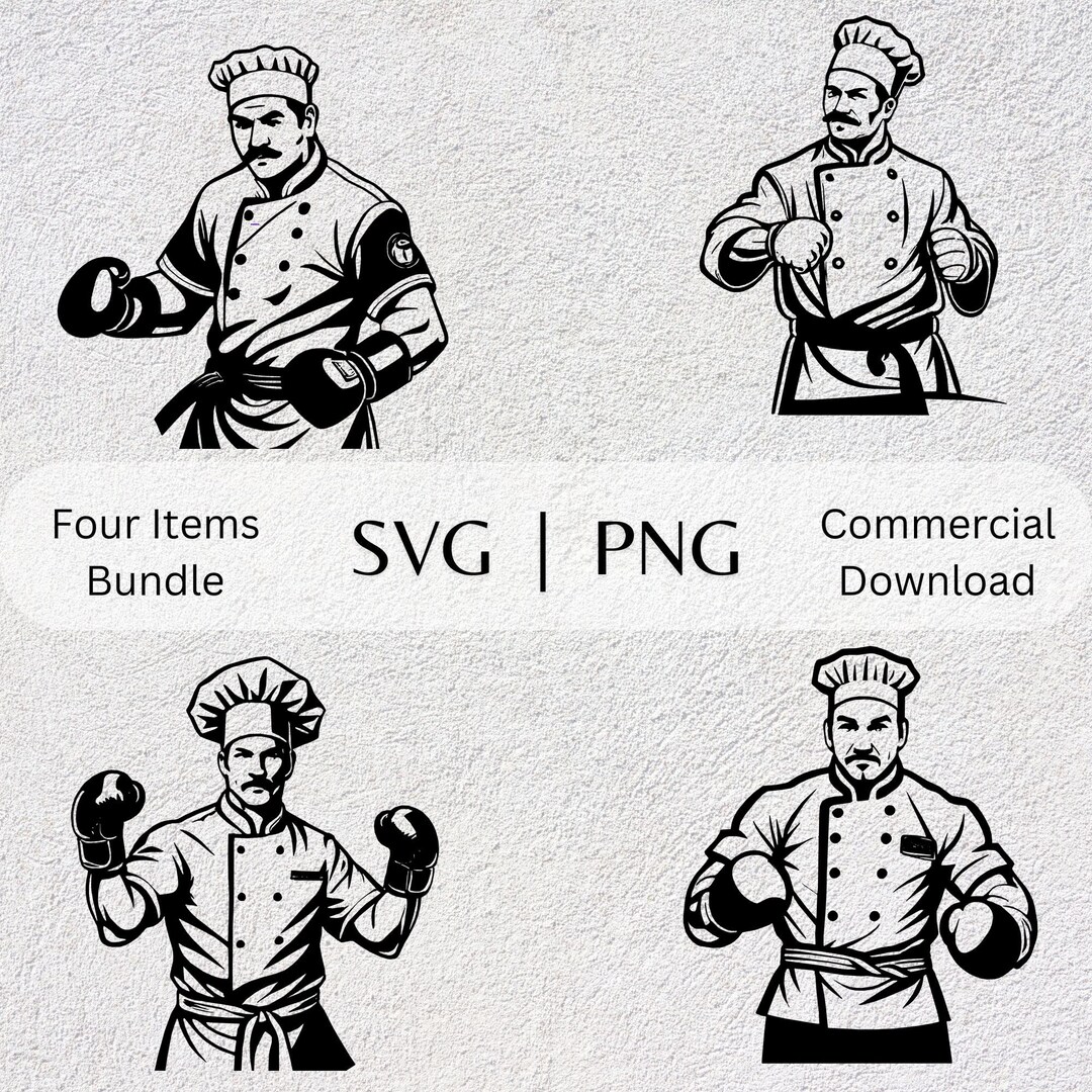 Boxer Chef SVG PNG Collection Funny Hand Drawn Clipart Fight Themed ...