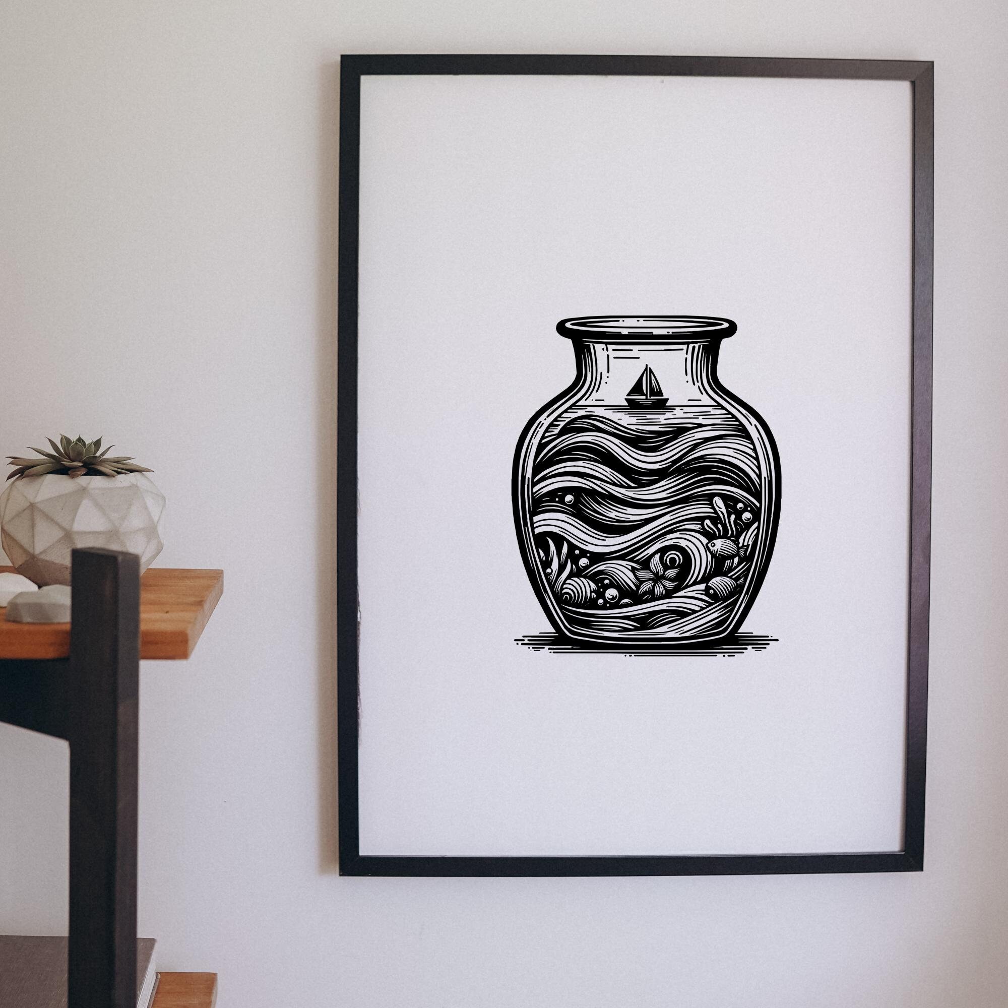 Ocean Waves SVG Collection, PNG, Marine Life Clipart, Hand Drawn Glass ...