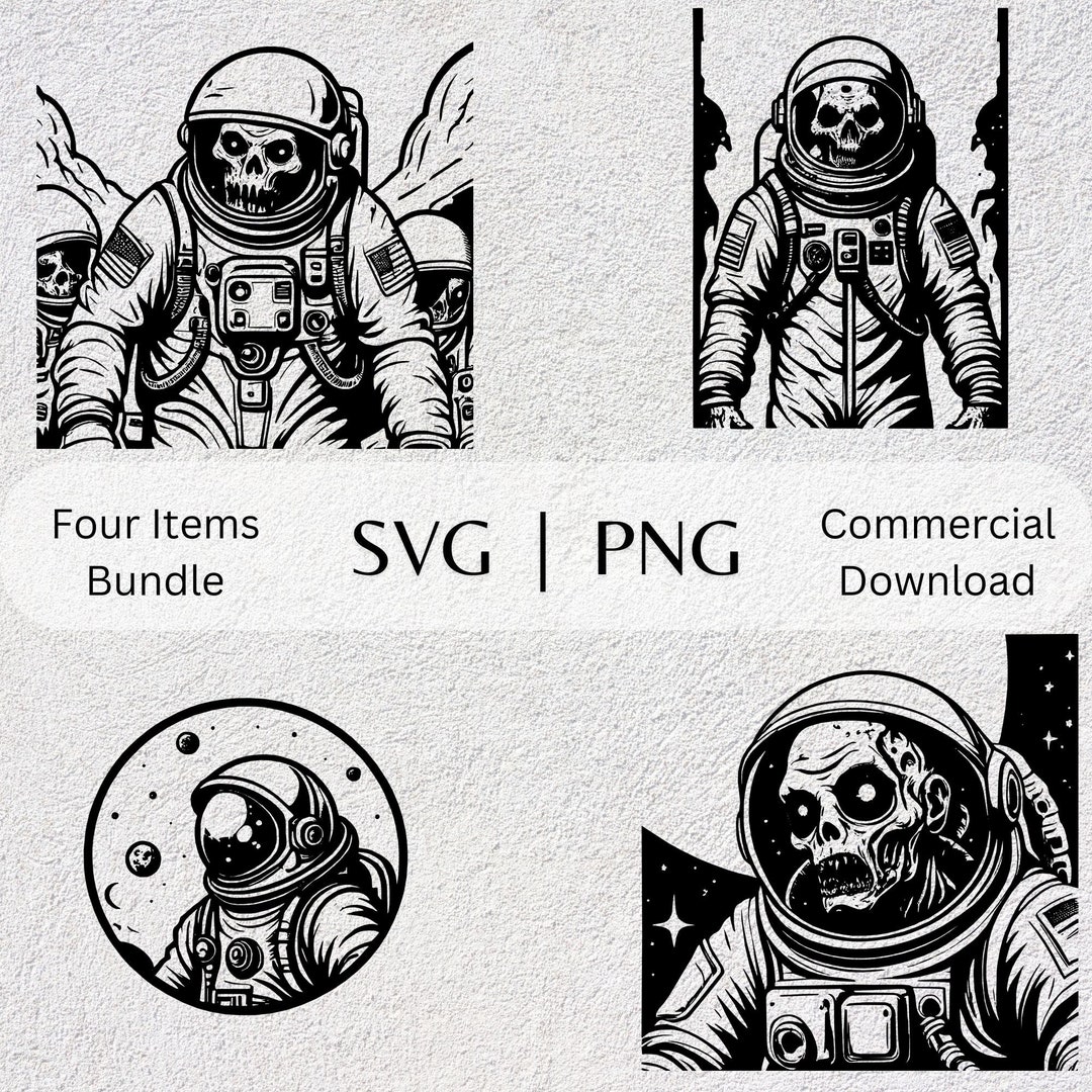 Zombie Astronaut SVG PNG Collection Space Hand Drawn Clipart Vector ...