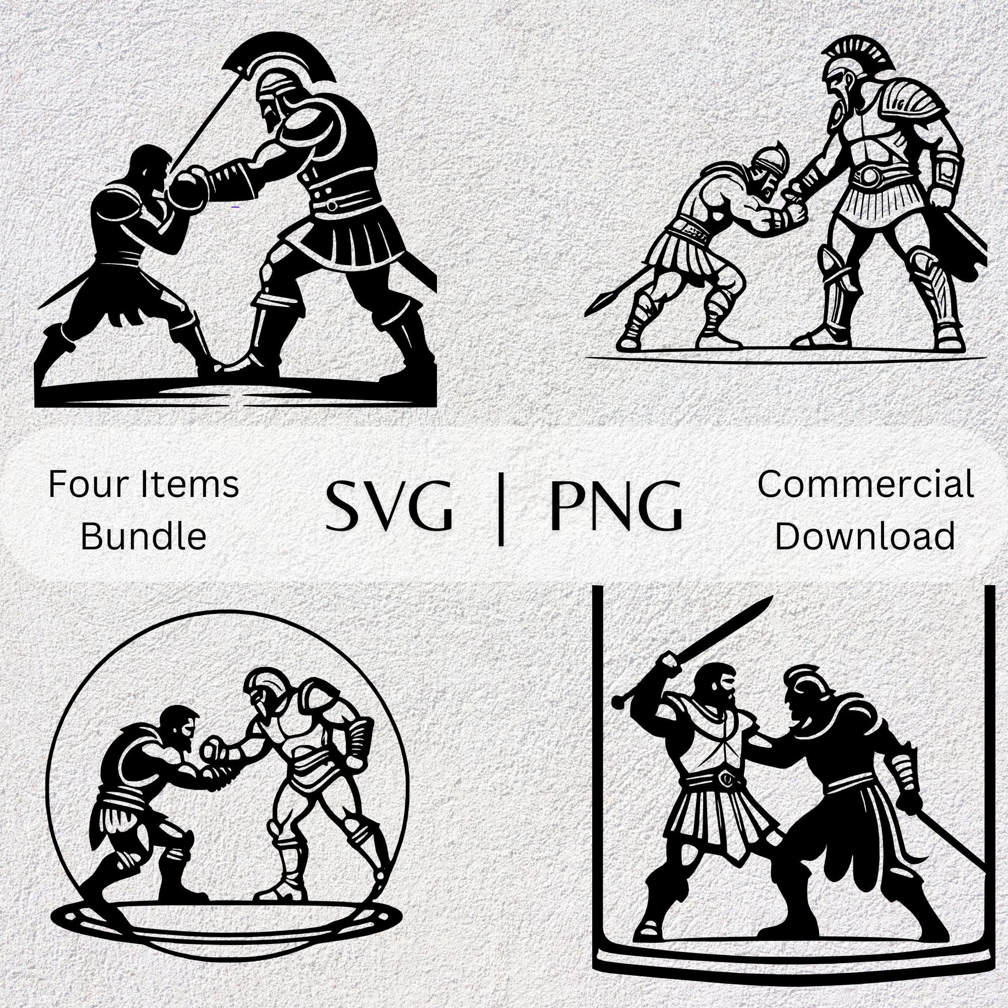Gladiator Fight SVG PNG Collection Rome Hand Drawn Clipart Vector ...