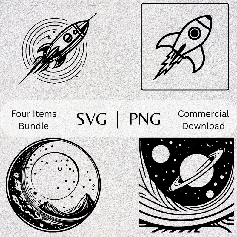 Space SVG PNG Collection Rockets Hand Drawn Clipart Planet Themed ...