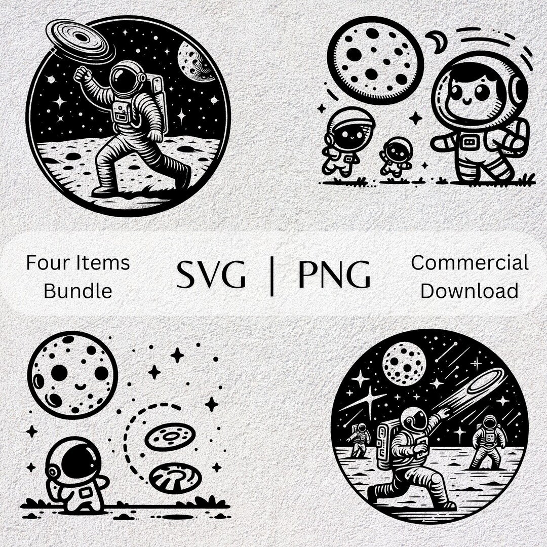 Astronouts Playing SVG Collection, PNG, Space Clipart, Hand Drawn Moon ...