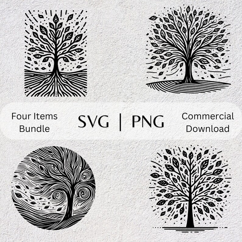 Autumn Tree SVG PNG Collection Seasons Hand Drawn Clipart Fall Themed ...