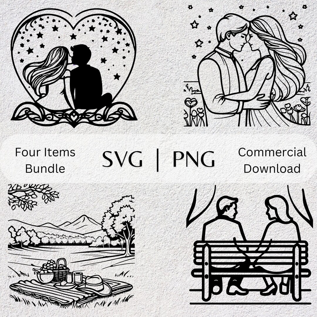 Romantic Couple SVG PNG Collection Love Hand Drawn Clipart Vector ...