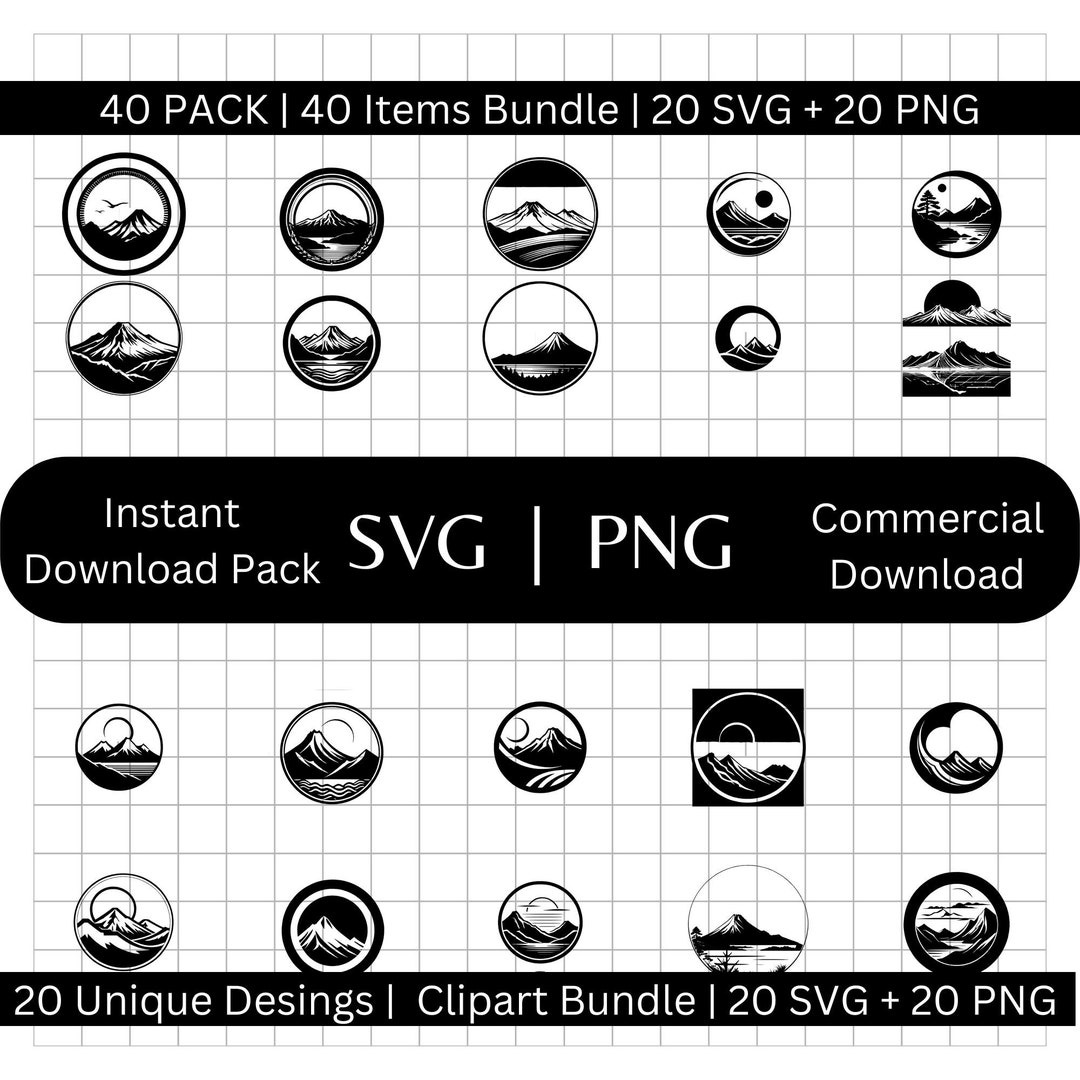 Mountain View SVG PNG Collection Nature Hand Drawn Clipart Vector ...