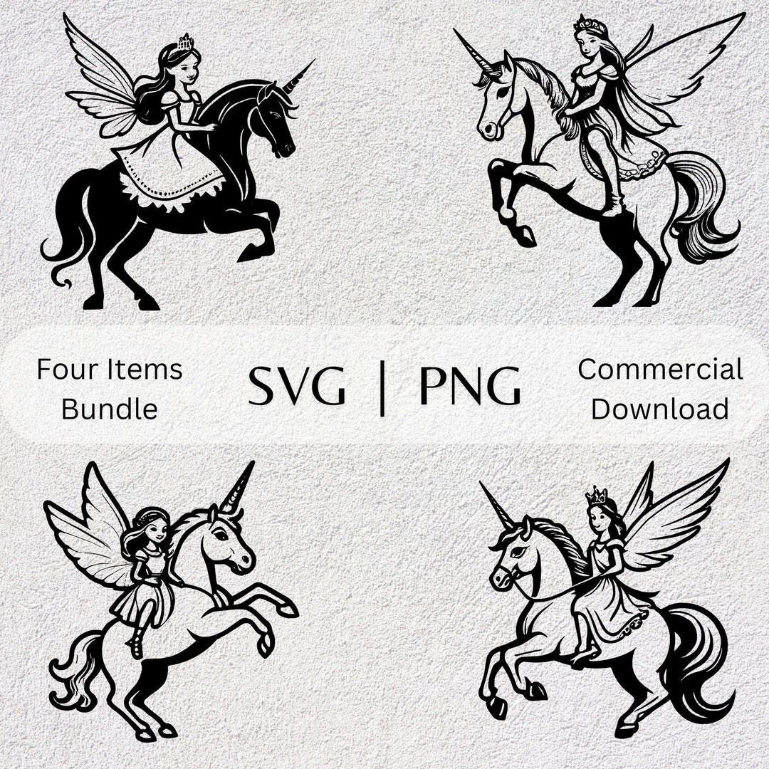 Unicorn Princess SVG PNG Collection Fairy Hand Drawn Clipart Vector ...