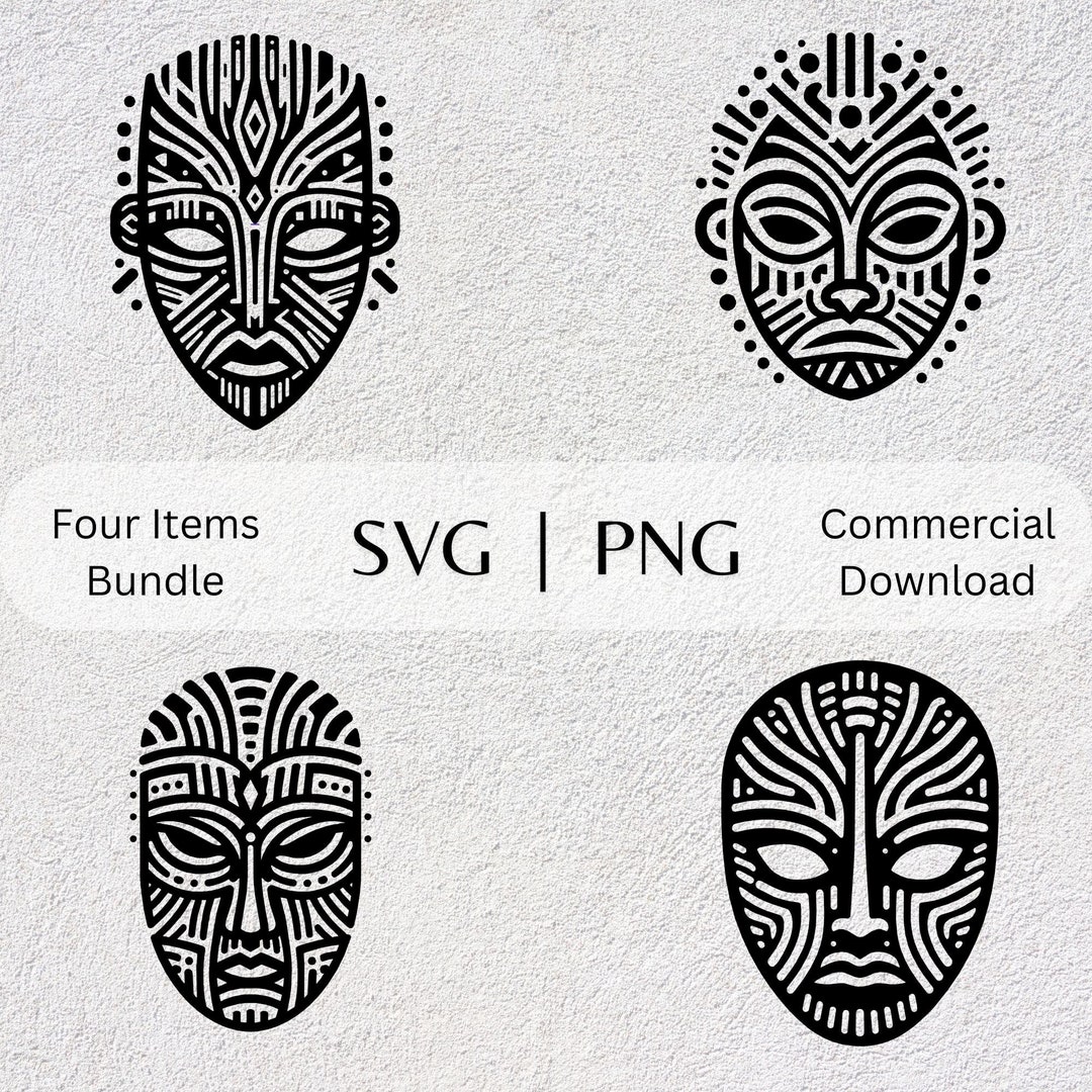 Tribal Mask SVG Collection, PNG, Ritual Clipart, Hand Drawn Spiritual ...