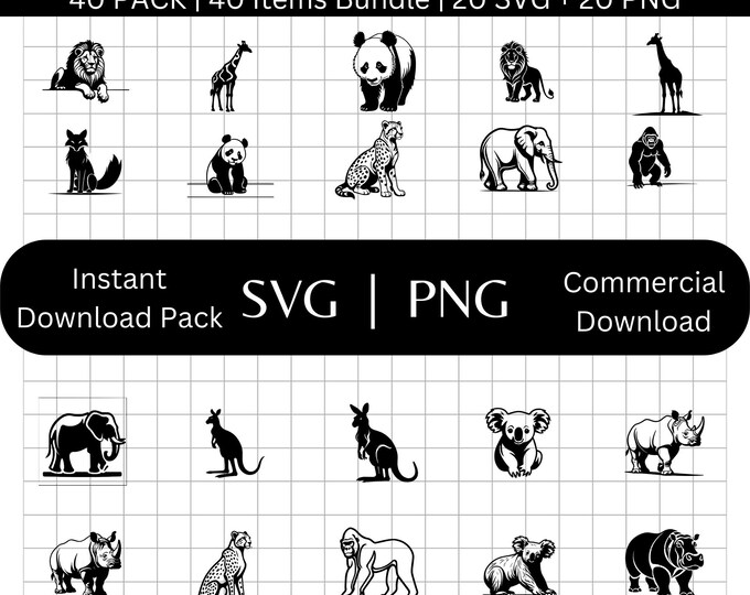14 Animals Package Vector Clipart PNG AI Illustrationcollage EPS - Etsy ...