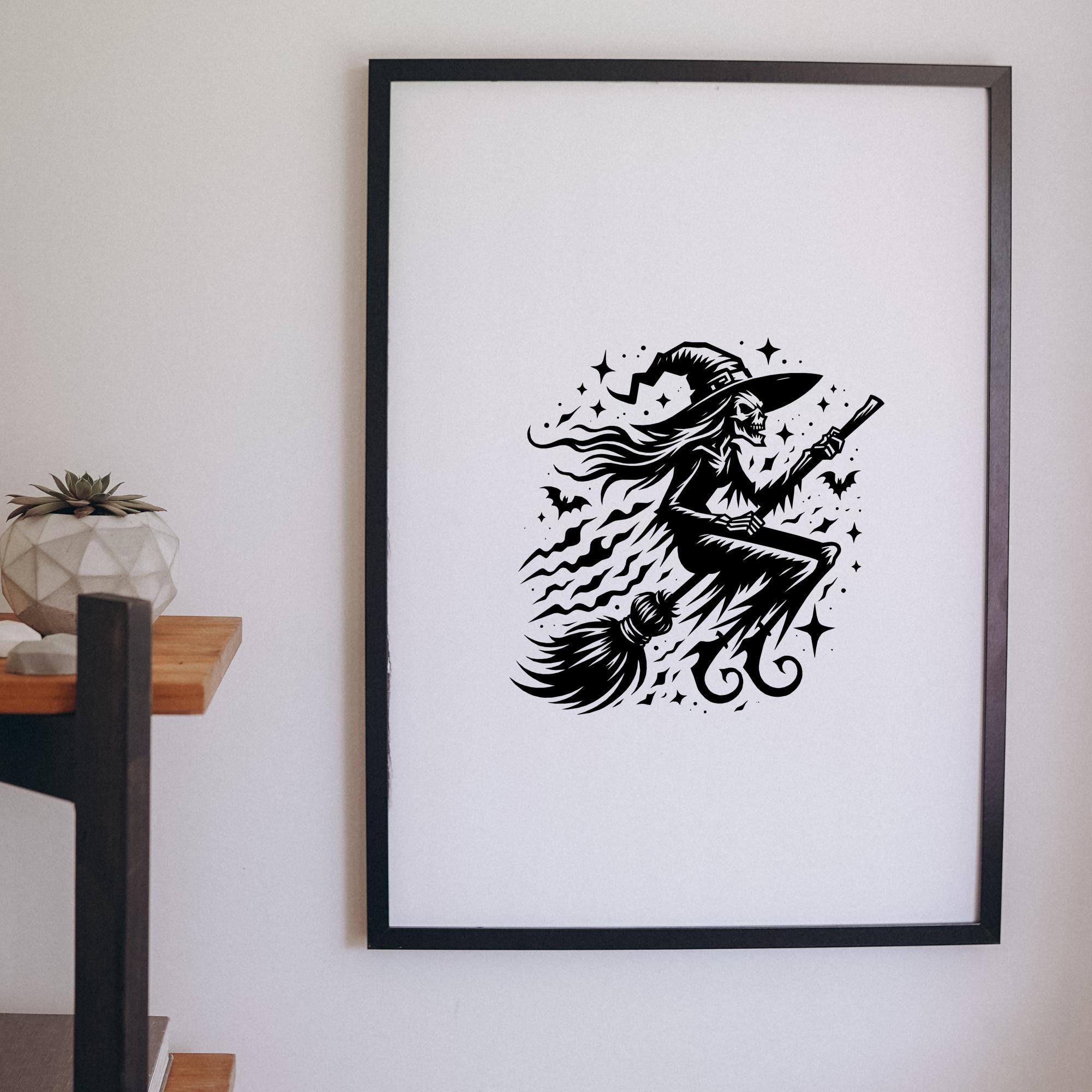 Flying Witch SVG PNG Collection Skeleton Hand Drawn Clipart Tattoo ...