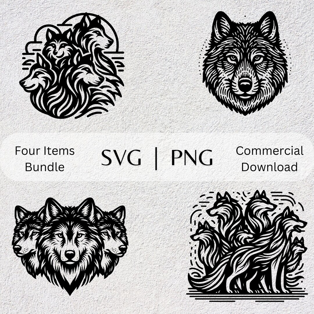 Wolf Pack SVG PNG Collection Wildlife Hand Drawn Clipart Nature Themed ...