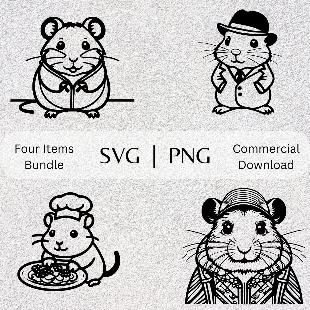 Cute Hamster SVG PNG Collection Cook Hand Drawn Clipart Costume Themed ...
