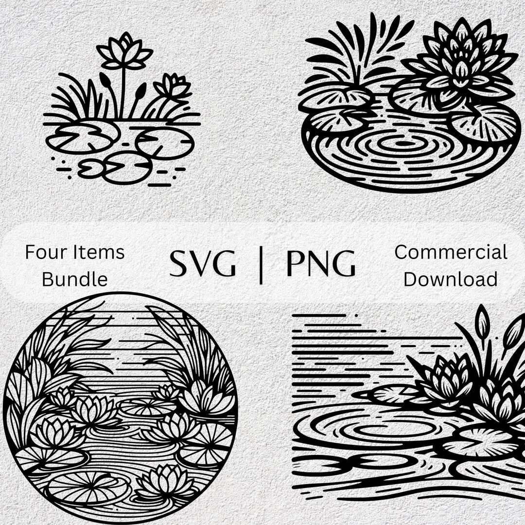 Artistic Lilly Pond SVG Collection, PNG, Flowers Clipart, Hand Drawn ...