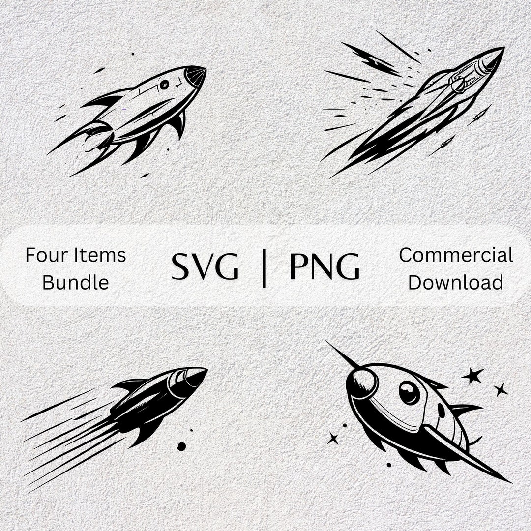 Rocket Ship SVG PNG Collection Flying Hand Drawn Clipart Space Themed ...