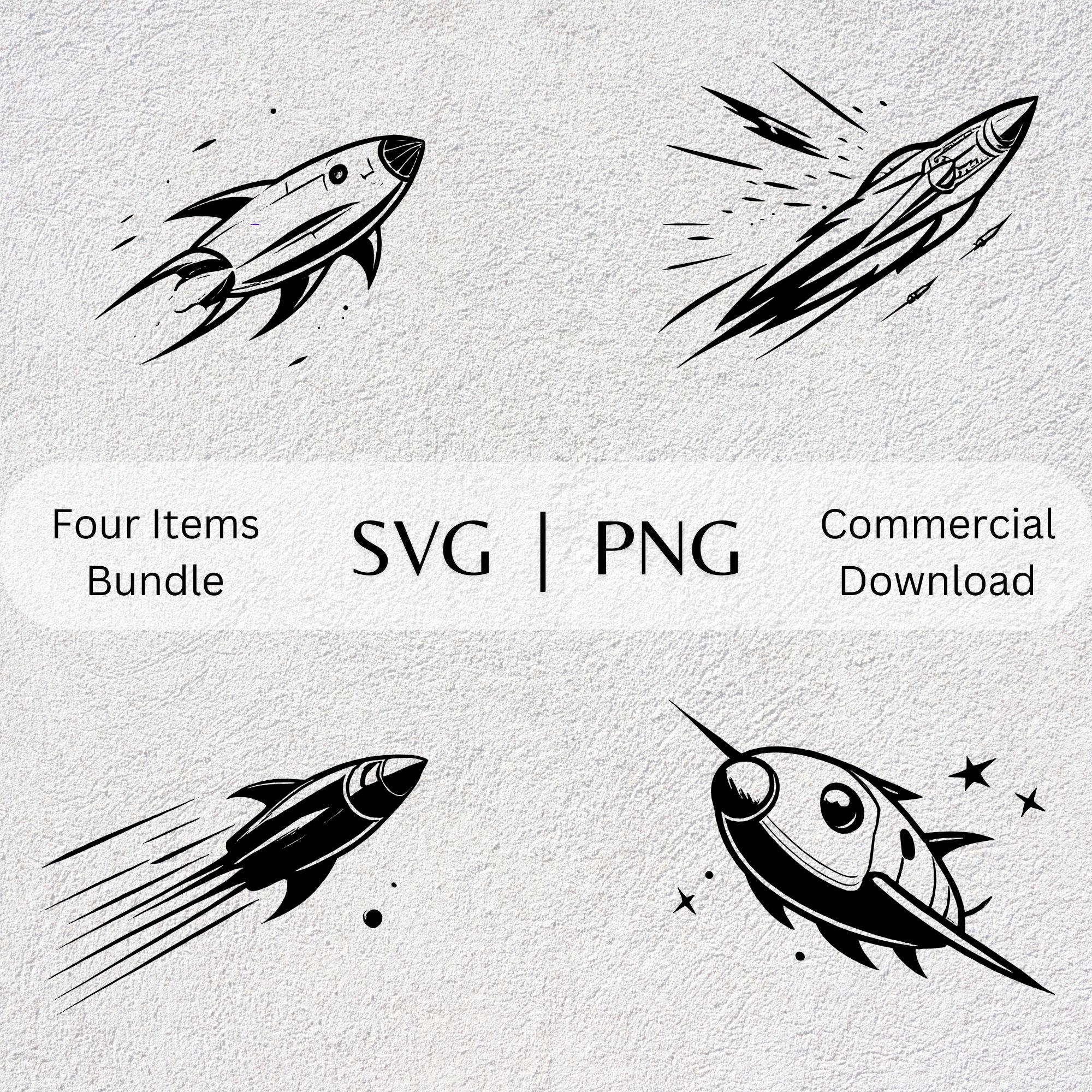 Rocket Ship SVG PNG Collection Flying Hand Drawn Clipart Space Themed ...