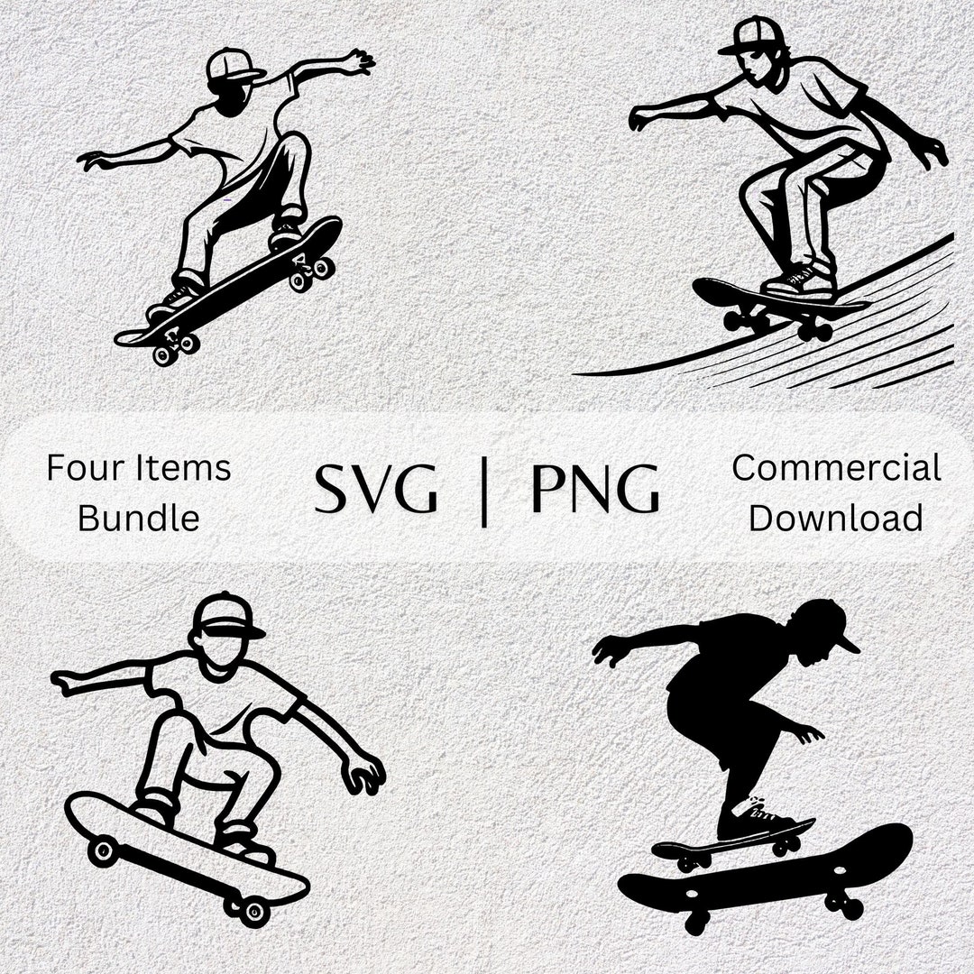 Skater SVG PNG Collection Sports Hand Drawn Clipart Streer Themed ...