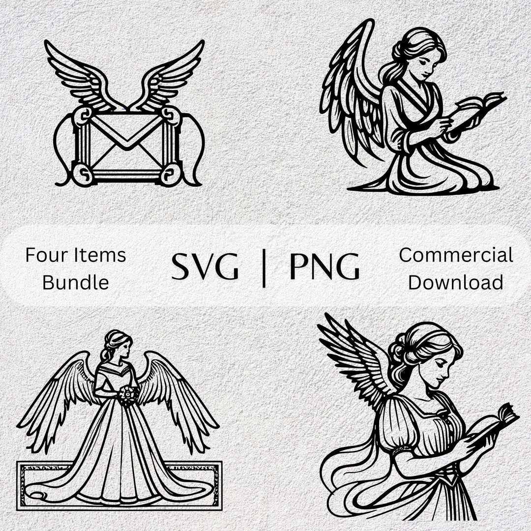 Angel SVG PNG Collection Beauty Hand Drawn Clipart God Themed Vector ...