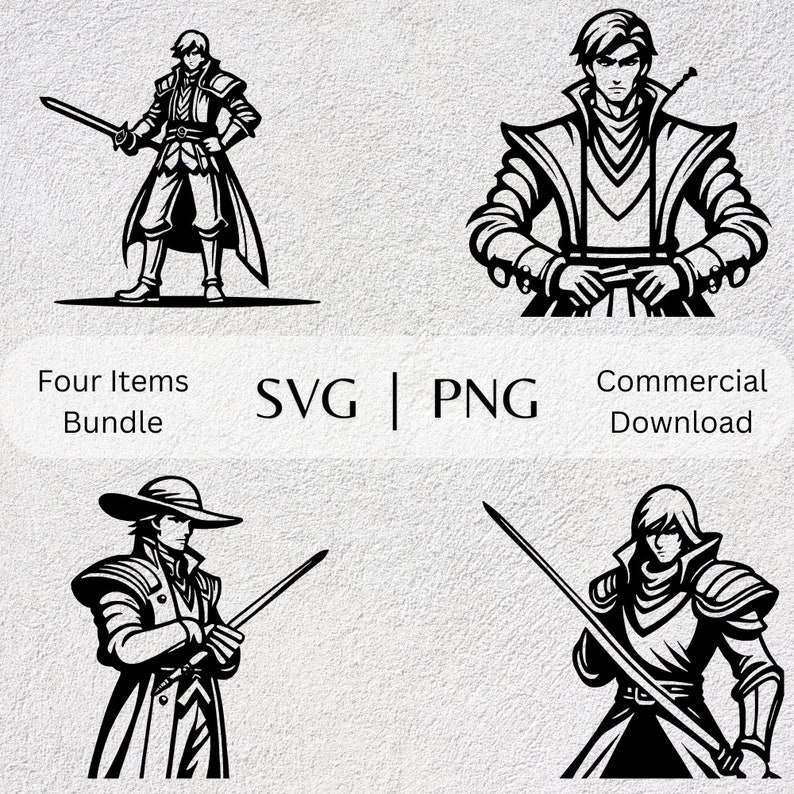 Anime Prince SVG PNG Collection Knight Hand Drawn Clipart Manga Themed ...