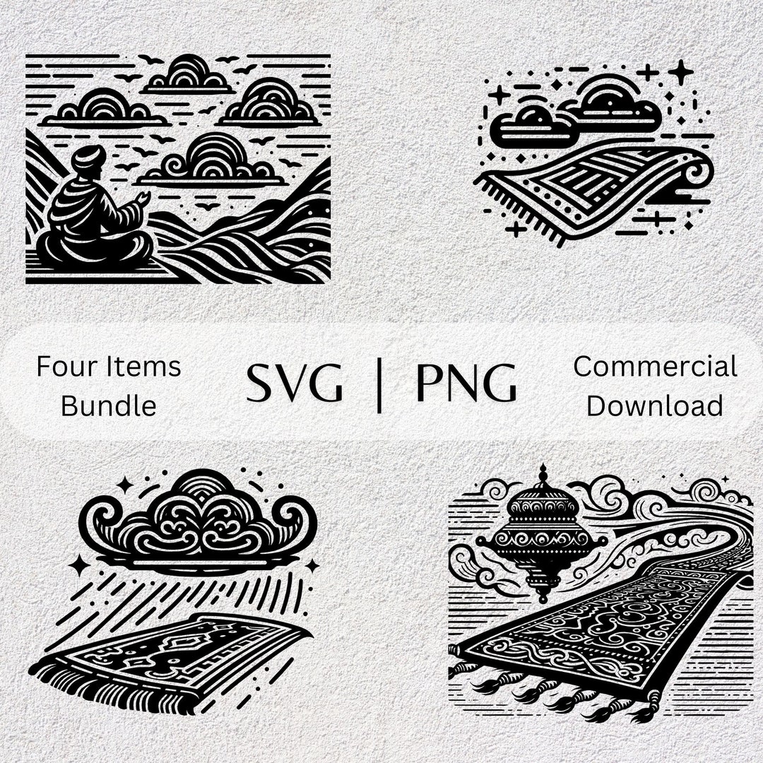 Flying Rug SVG Collection, PNG, Mystical Clipart, Hand Drawn Magic ...