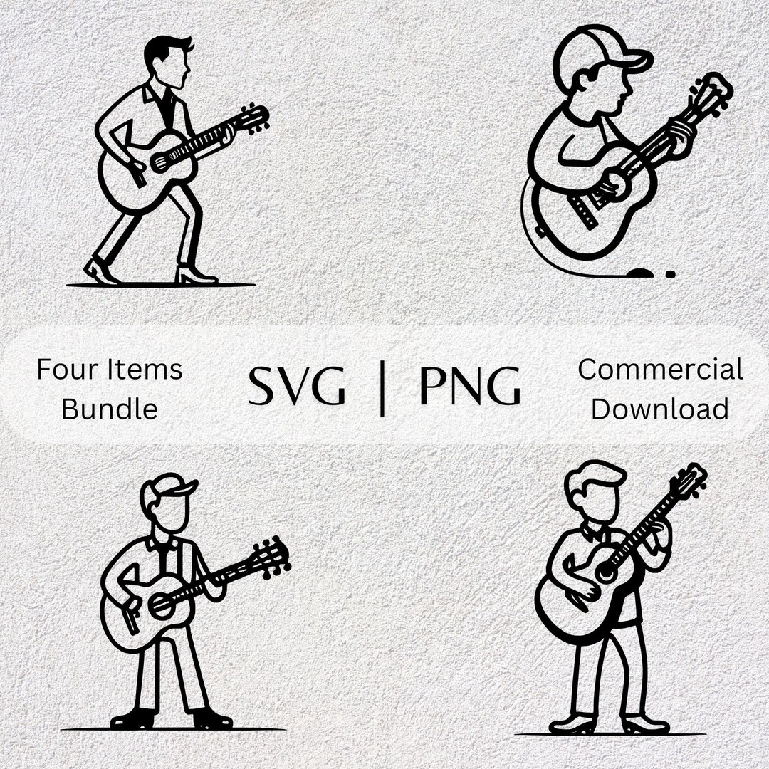 Guitar Player SVG PNG Collection Fun Hand Drawn Clipart Music Themed ...