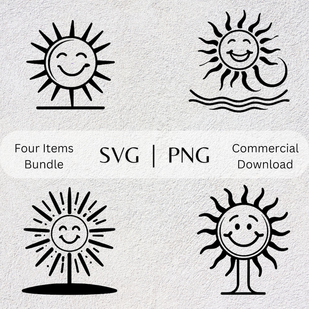 Smiling Sun SVG PNG Collection Morning Hand Drawn Clipart Happy Themed ...