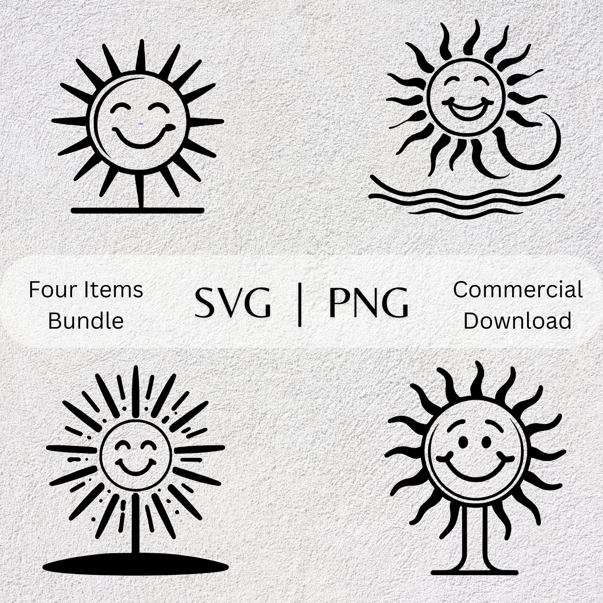 Smiling Sun SVG PNG Collection Morning Hand Drawn Clipart Happy Themed ...