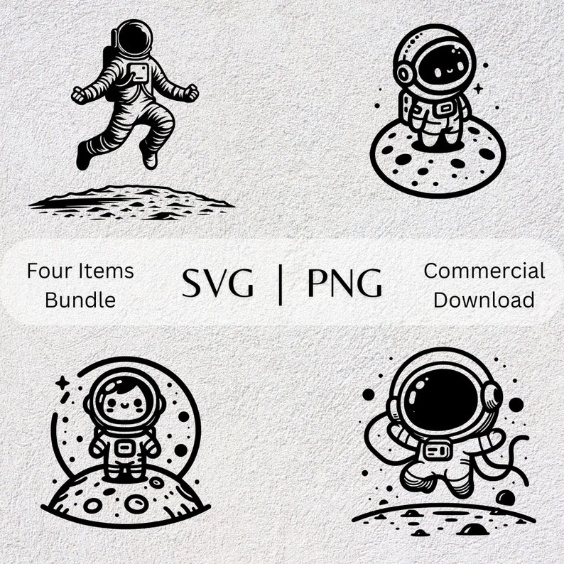 Cute Moon Astronaut SVG Collection, PNG, Space Clipart, Hand Drawn ...