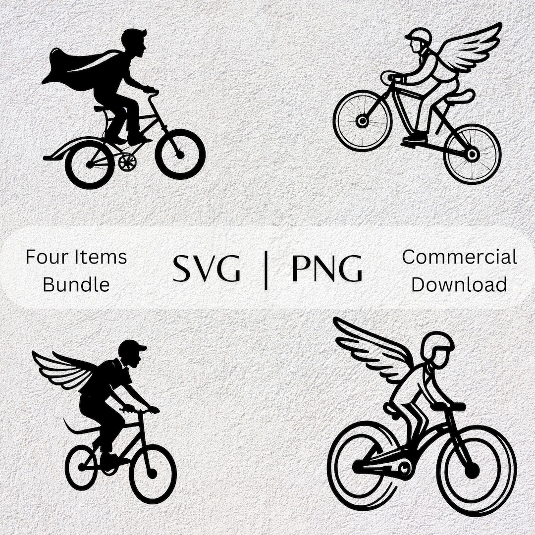 Flying Bike SVG PNG Collection Wings Hand Drawn Clipart Skies Themed ...