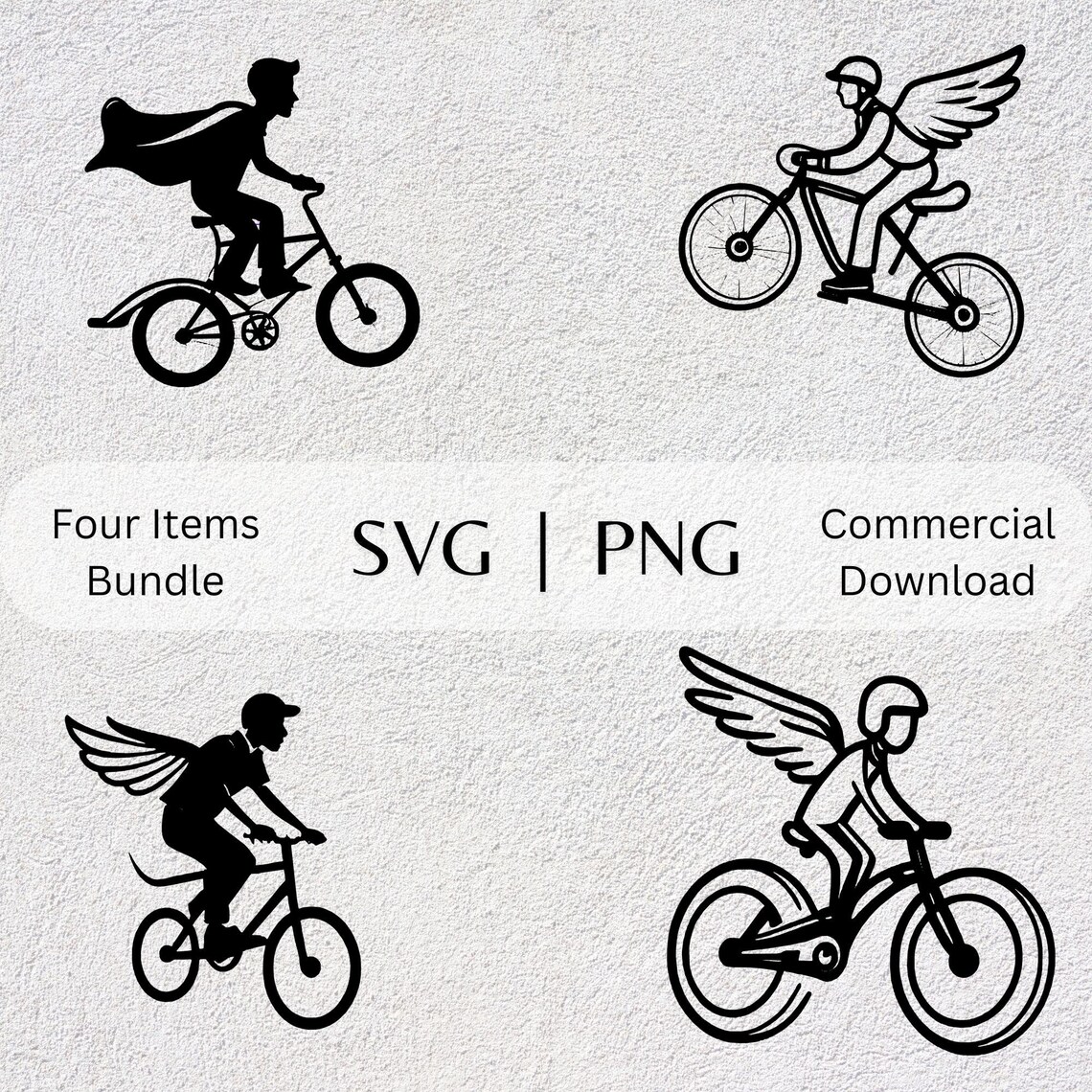 Flying Bike SVG PNG Collection Wings Hand Drawn Clipart Skies Themed ...