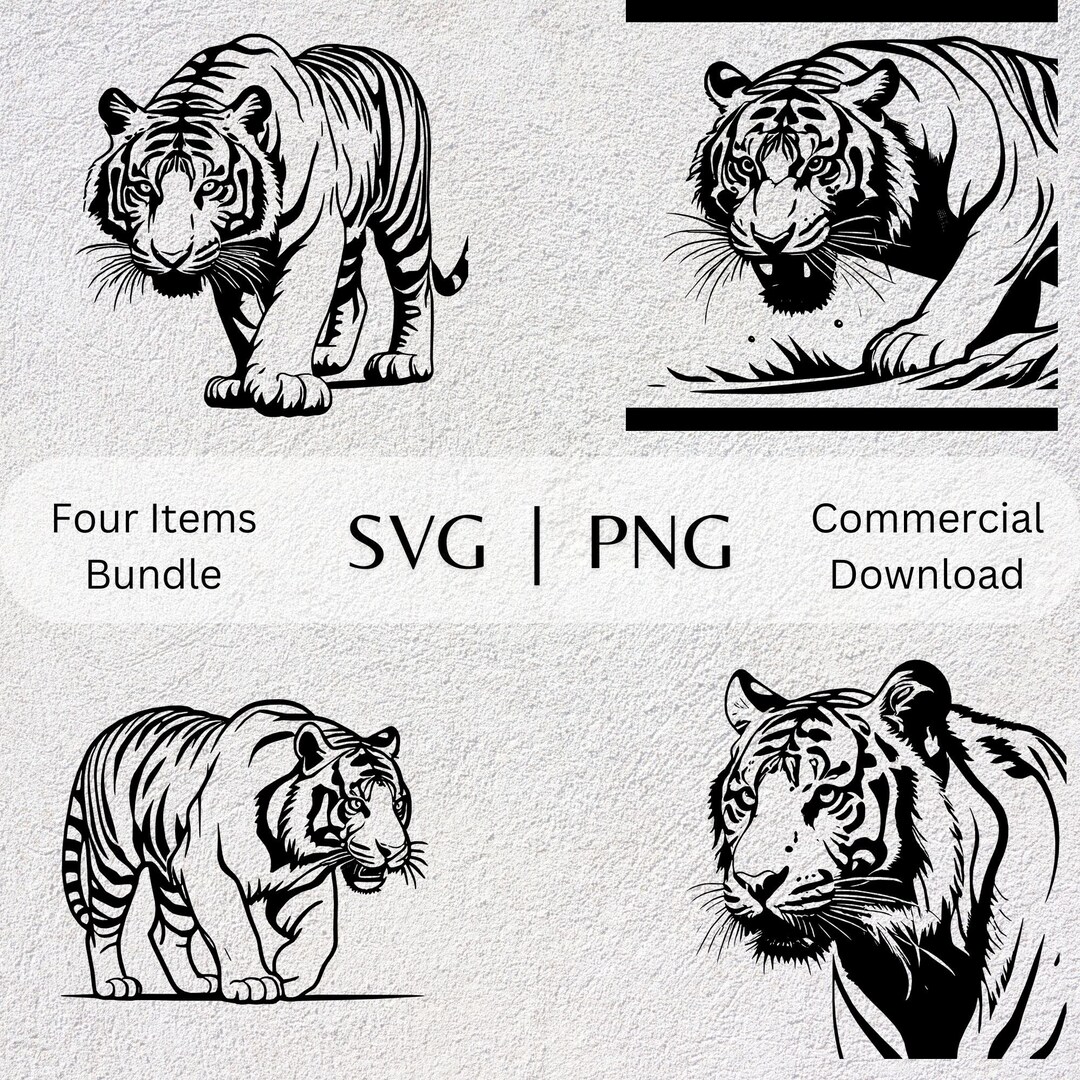 Lurking Tiger SVG PNG Collection Predator Hand Drawn Clipart Vector ...