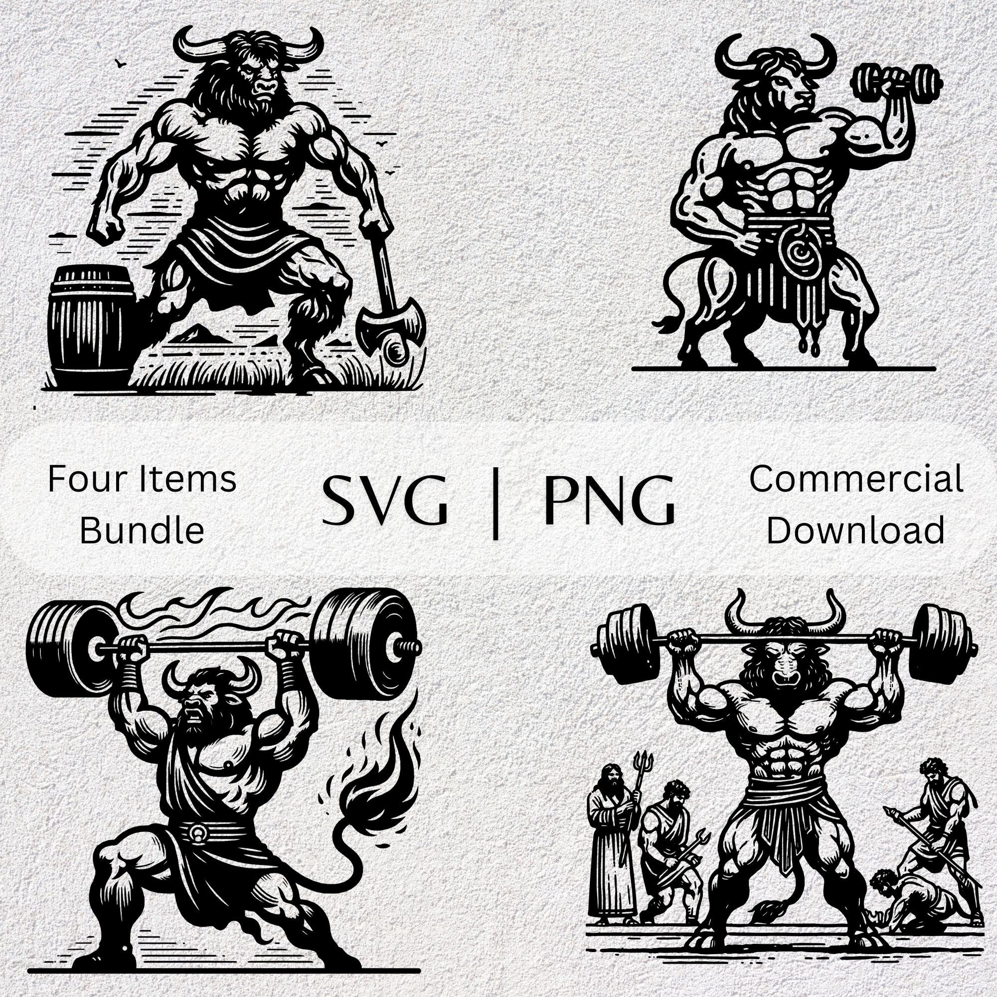 Strong Minotaur SVG Collection, PNG, Strong Clipart, Hand Drawn Threat ...