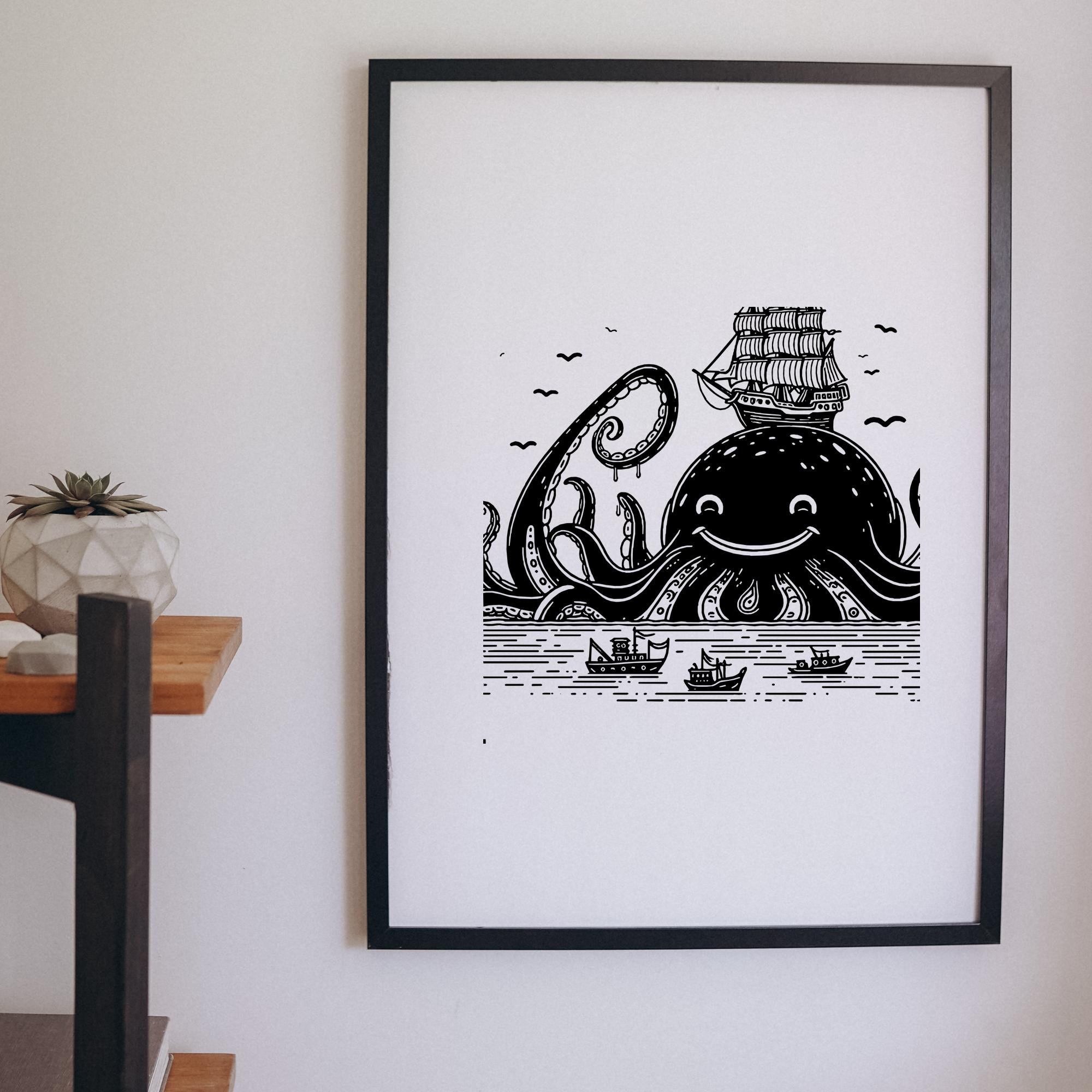 Friendly Kraken SVG Collection, PNG, Ocean Clipart, Hand Drawn Sealife ...