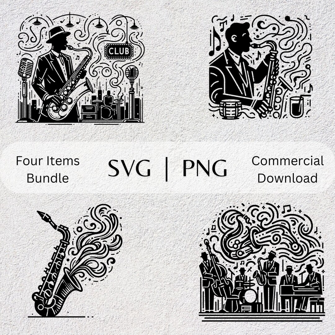 Jazz Saxophone SVG Collection, PNG, Music Clipart, Hand Drawn Mood ...