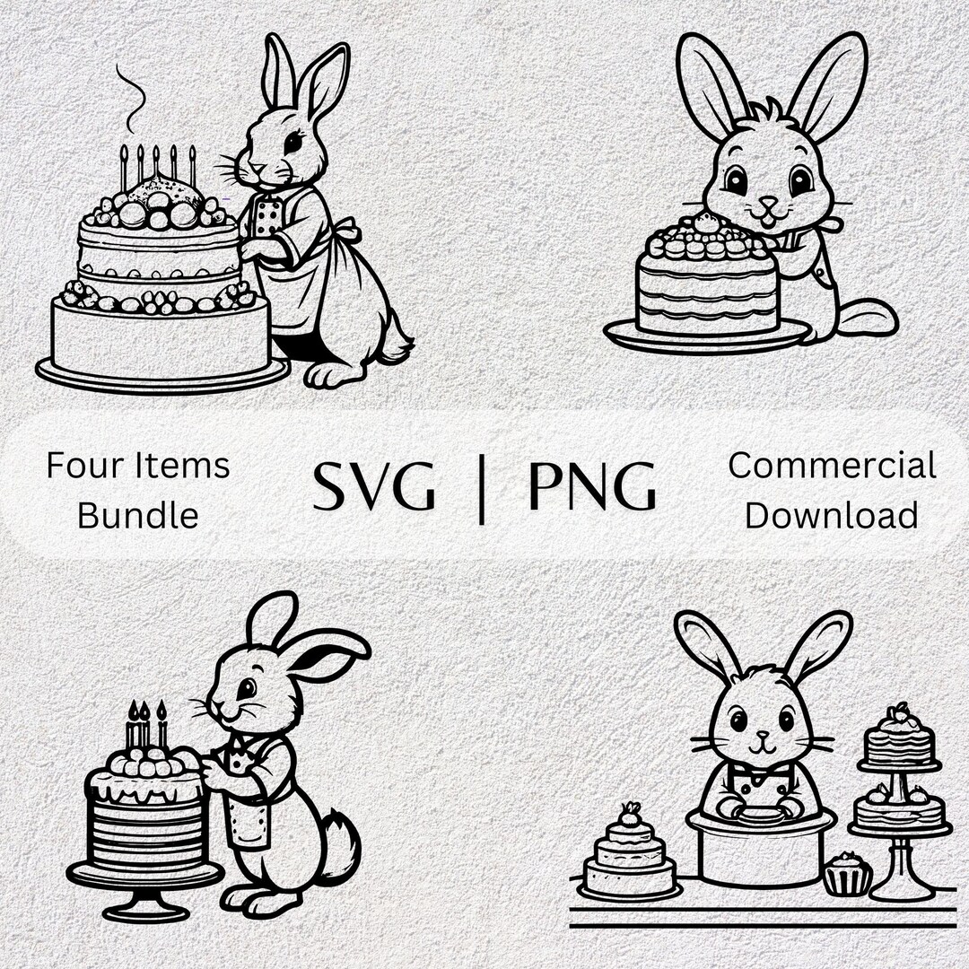 Rabbit Cake SVG PNG Collection Carrot Cake Hand Drawn Clipart Vector ...