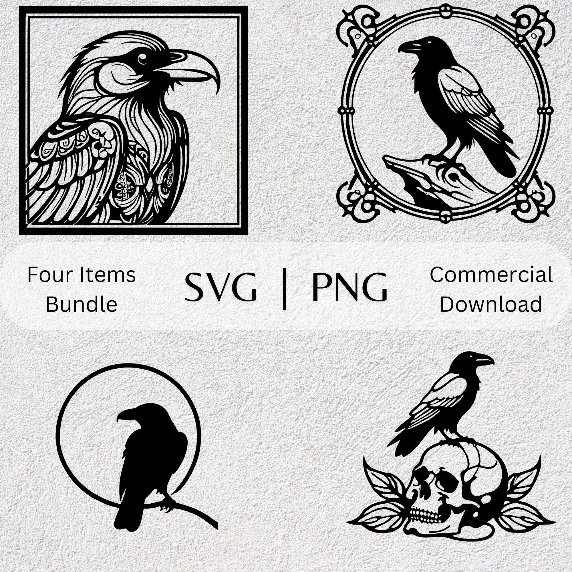 Gothic Crow SVG Raven PNG Collection Spiritual Hand Drawn Clipart ...