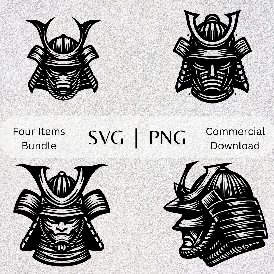 Samurai Helmet SVG PNG Collection Traditional Hand Drawn Clipart Tattoo ...