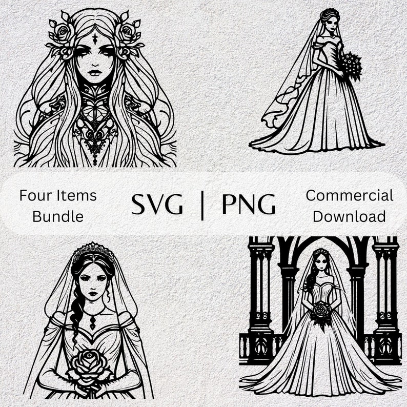 Dark Wedding SVG PNG Collection Dress Hand Drawn Clipart Gothic Themed ...