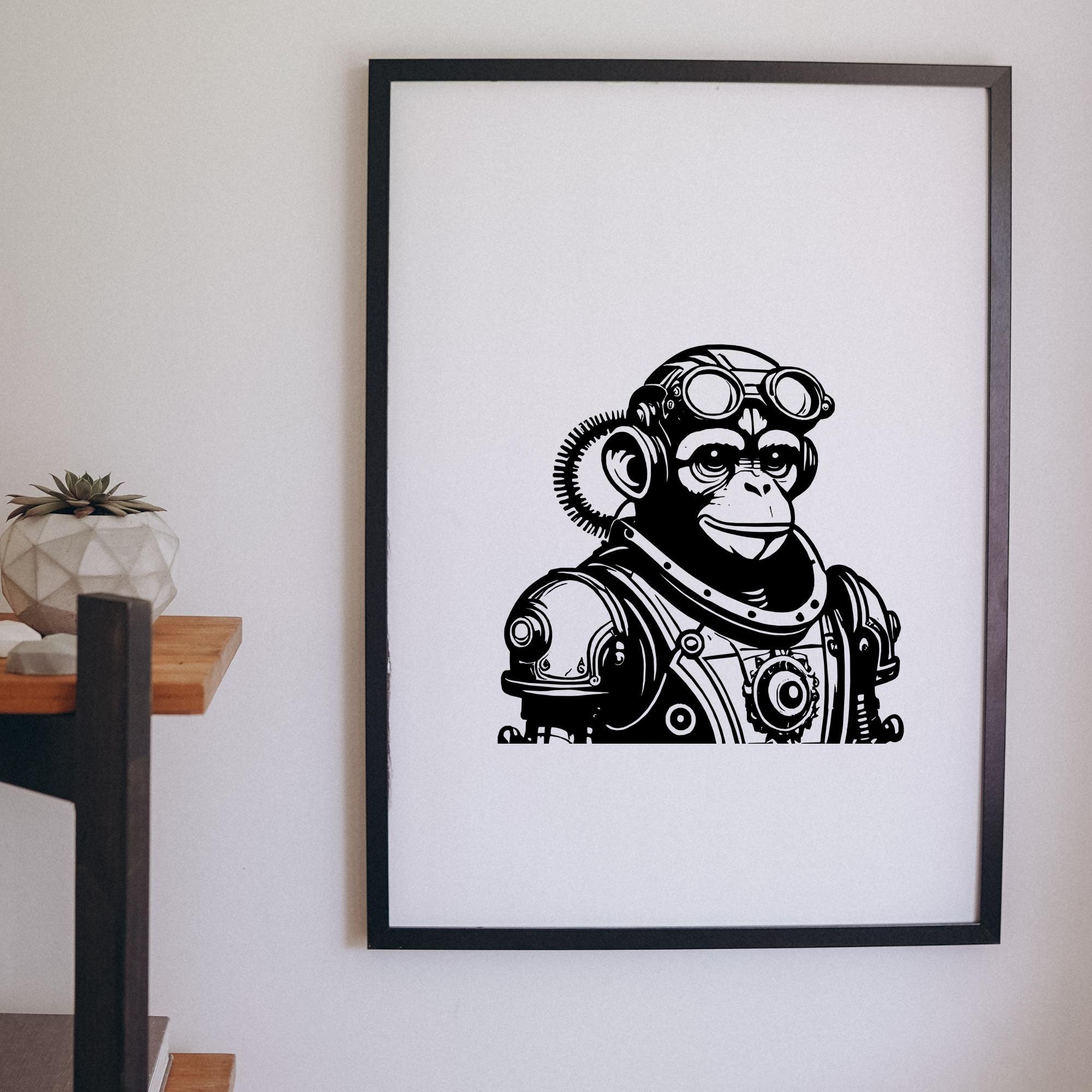 Cyborg Monkey SVG PNG Collection Ape Hand Drawn Clipart Robot Themed ...