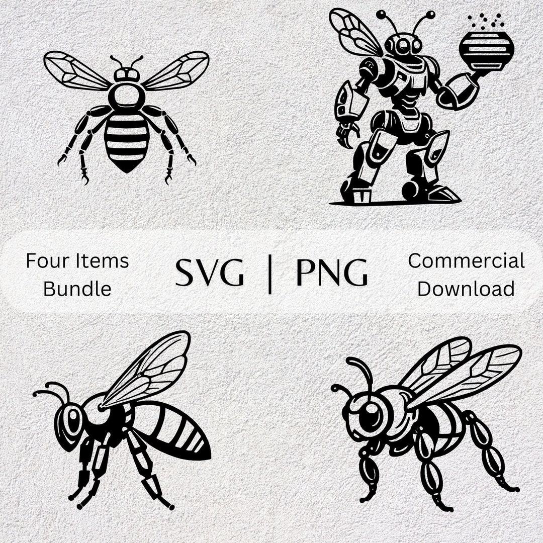 Cyborg Bee SVG PNG Collection Hive Hand Drawn Clipart Wasp Themed ...
