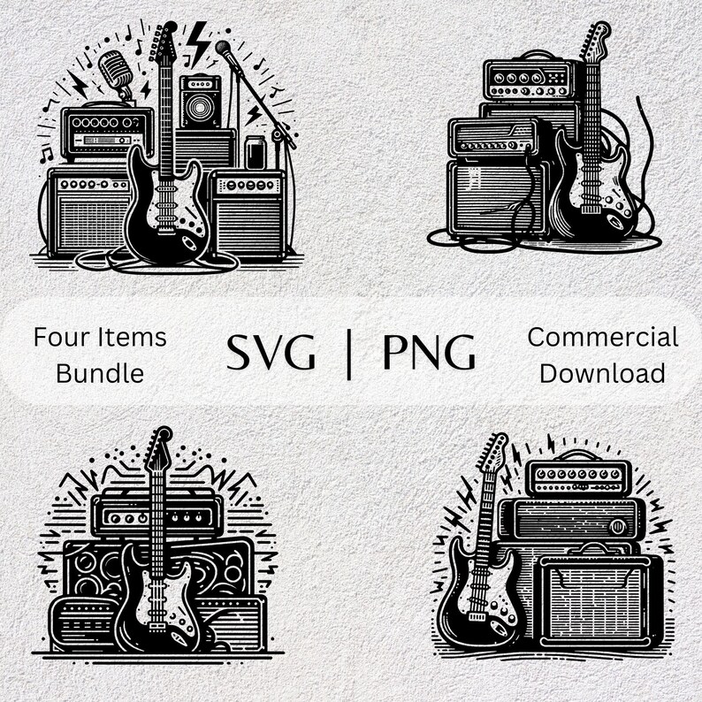 Guitar Rock SVG Collection, PNG, Music Clipart, Hand Drawn Electric ...